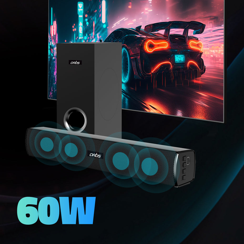 SoundHub 110 60W 2.1 CH Wireless BT Soundbar With Wired Subwoofer, 2 D