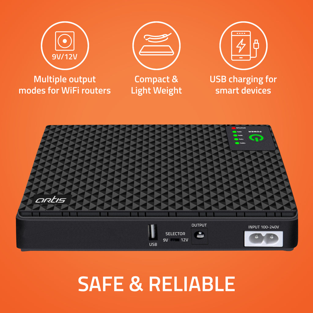 AR-MINIDC-2 Mini UPS for WiFi Router/Modem/Set top Box Devices. 8800mA