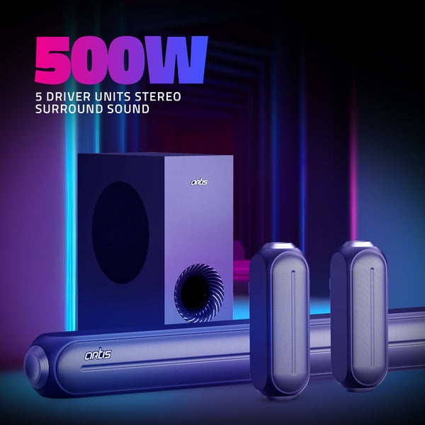 SoundHub 510 500W 5.1 Channel wireless Bluetooth Sound bar with wired
