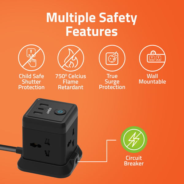 Buy AR-4SS-3USBCB 4 Universal Sockets in Black Online