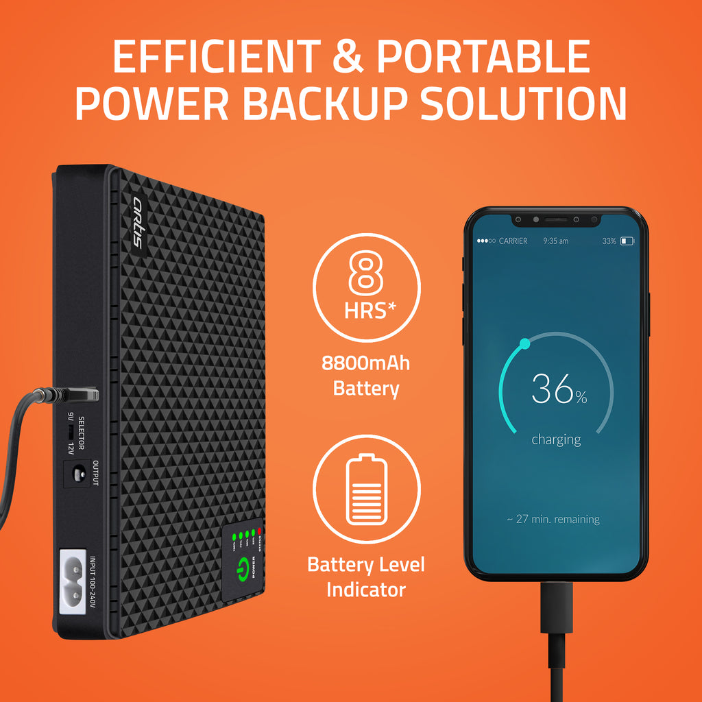 AR-MINIDC-2 Mini UPS for WiFi Router/Modem/Set top Box Devices. 8800mA